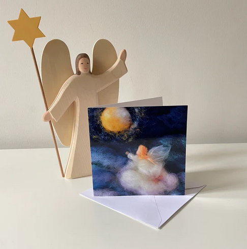 Kerstkaart Engel op wolk – Het Wol Feetje